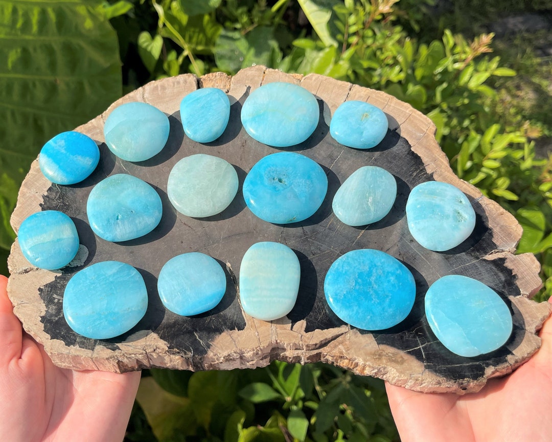 Blue Aragonite Palm Stone: Medium Size. Stone Shape Oval (smooth ...