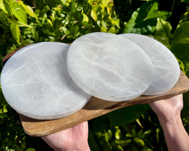 JUMBO Polished Selenite Circle Plate, 8" Round Selenite Crystals (home ...