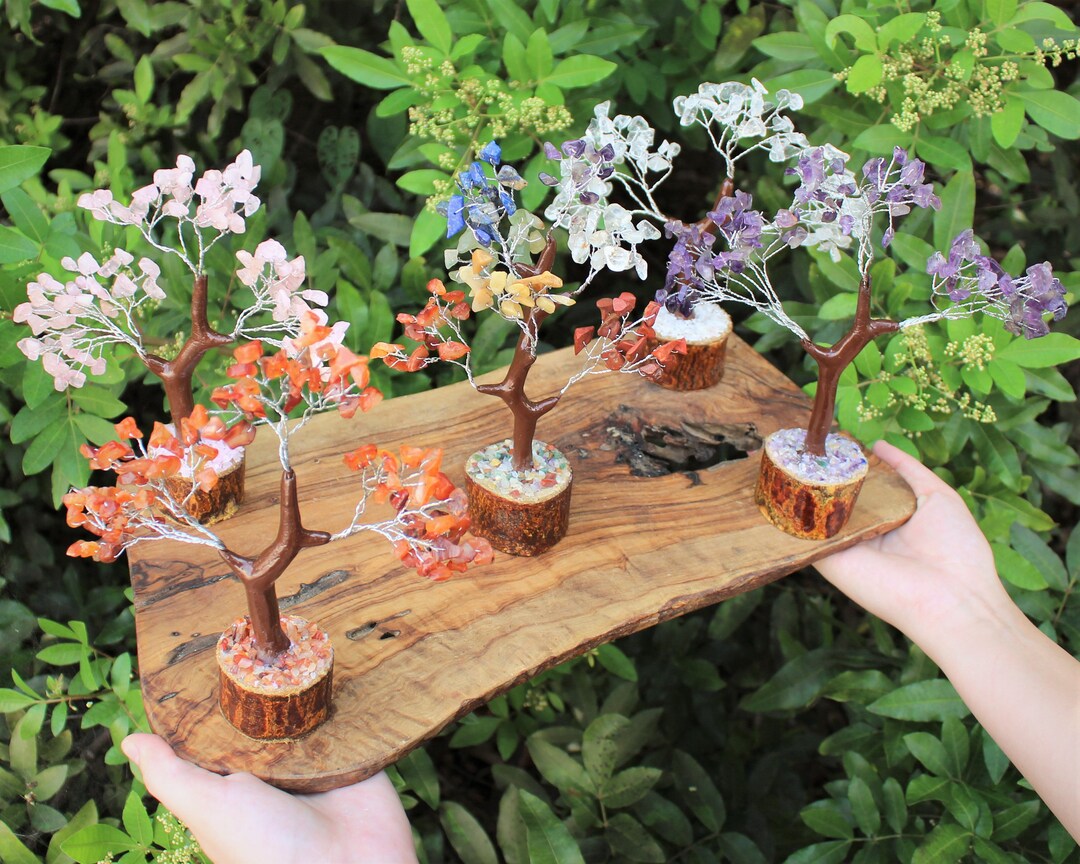 Crystal Gem Trees With Wood Base, 7" Tall With 160 Crystal Chips ...