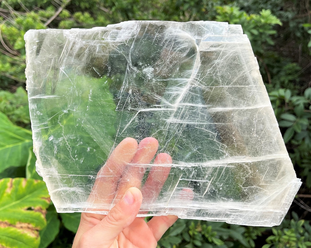 JUMBO Natural Selenite Slabs, Stunning Raw Selenite Slices + Stand ...