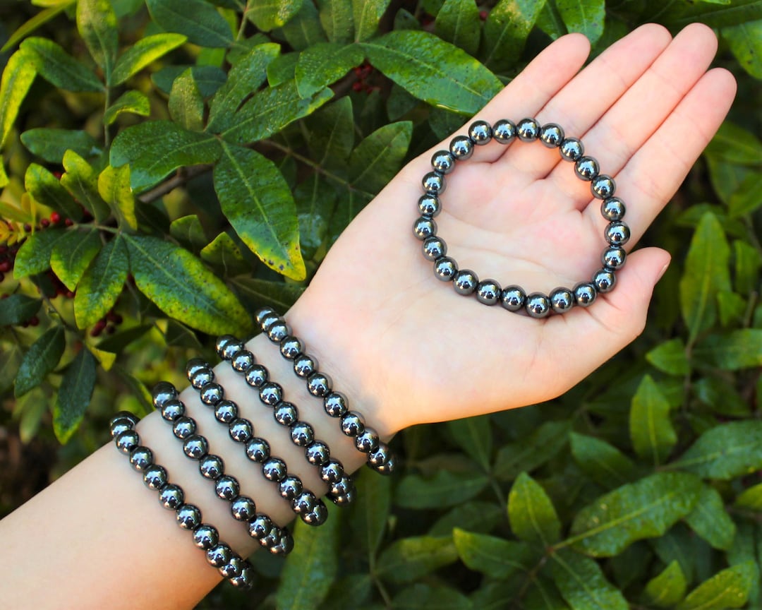 Hematite Bead Bracelet: 6 Mm or 8 Mm Round Crystals (premium Grade Stretch Gemstone Bracelet ...
