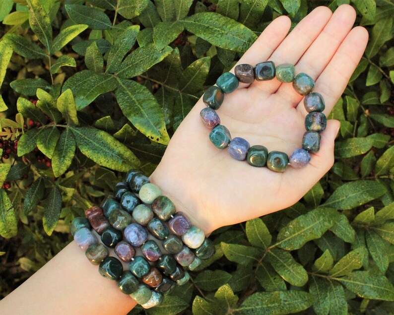Fancy Jasper Tumbled Gemstone Bracelet: 6-8 Mm Crystals (stretch Nugget ...