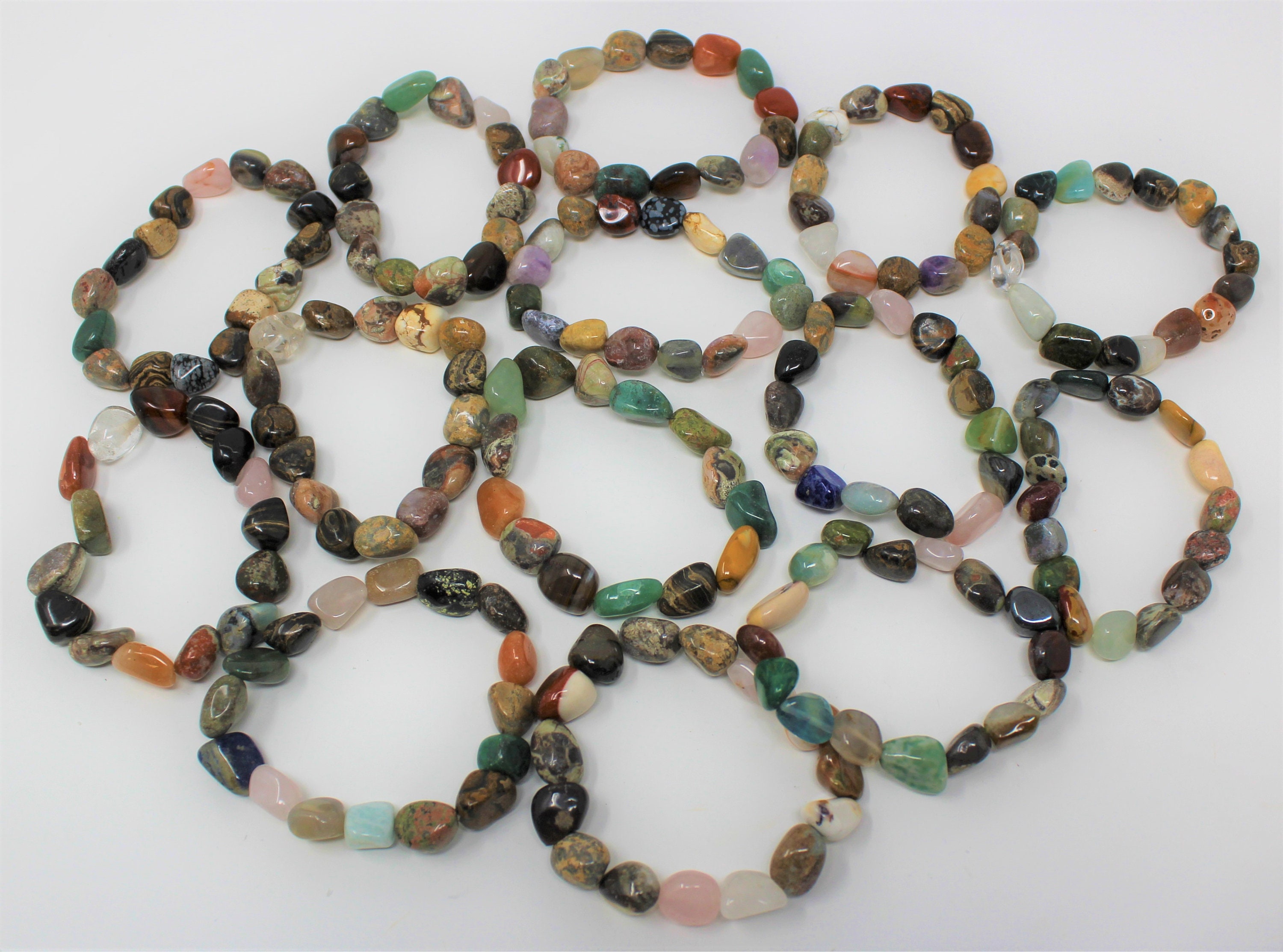 Assorted Mixed Tumbled Gemstone Bracelet: 6-8 mm Stones (Stretch ...