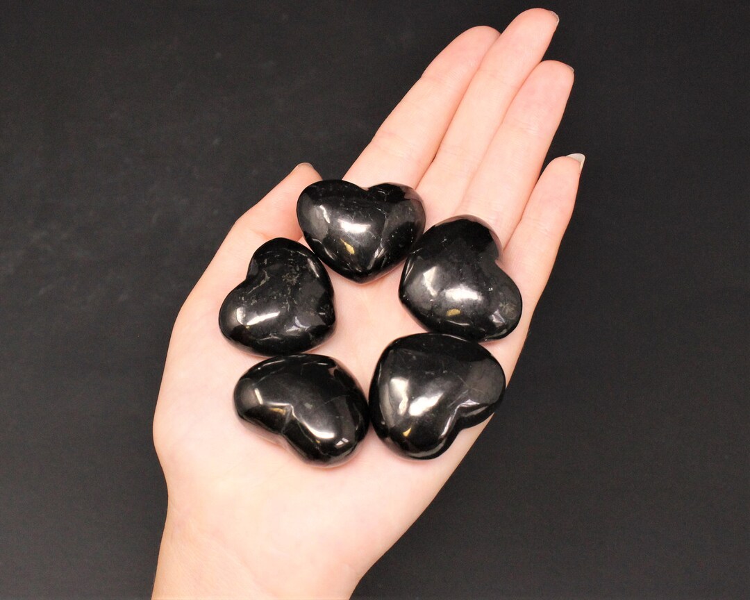 Shungite Heart Stone: 1.25 crystal Heart, Gemstone Heart, Palm Heart ...