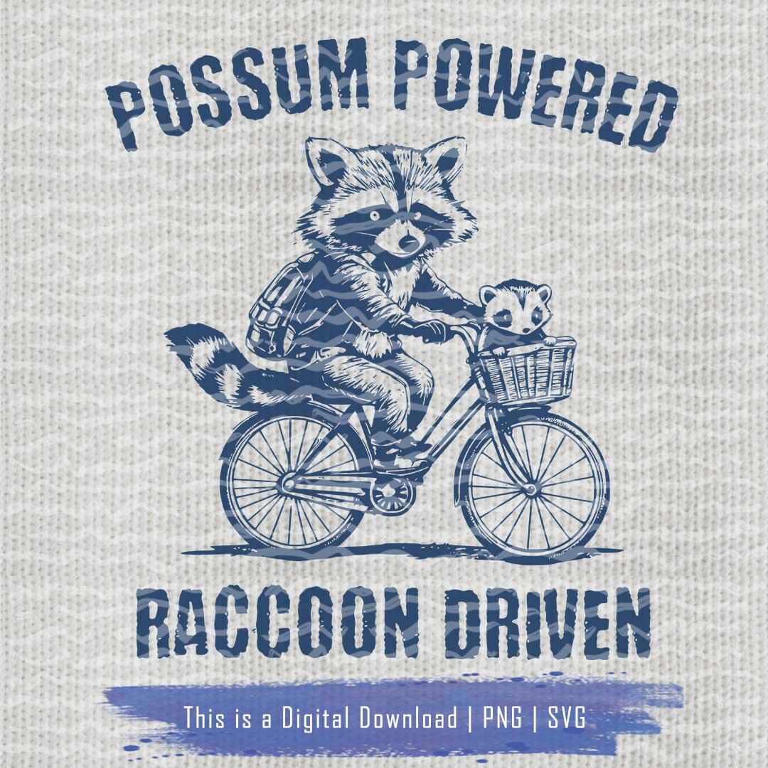Possum Powered Raccon Driven PNG SVG, Raccoon Riding the Bike Clip Art ...