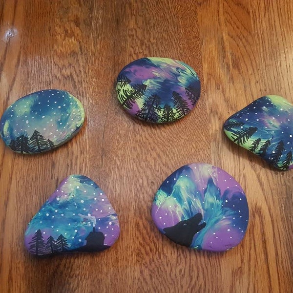 Painted Rock Art Northern Lights - Etsy