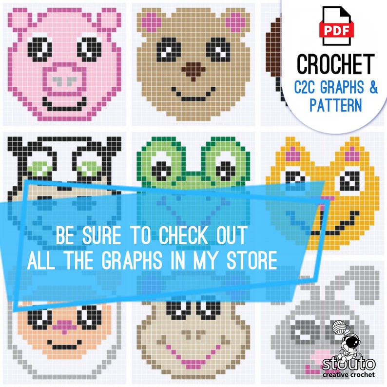 Animals | 9 C2C Graphs | Pdf Crochet Pattern - Etsy
