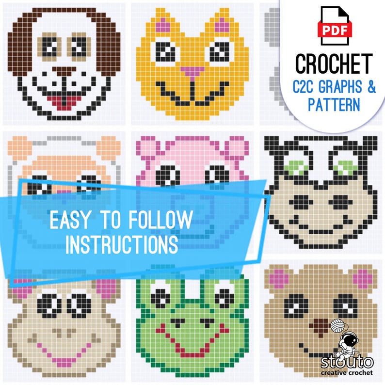 Animals | 9 C2C Graphs | Pdf Crochet Pattern - Etsy