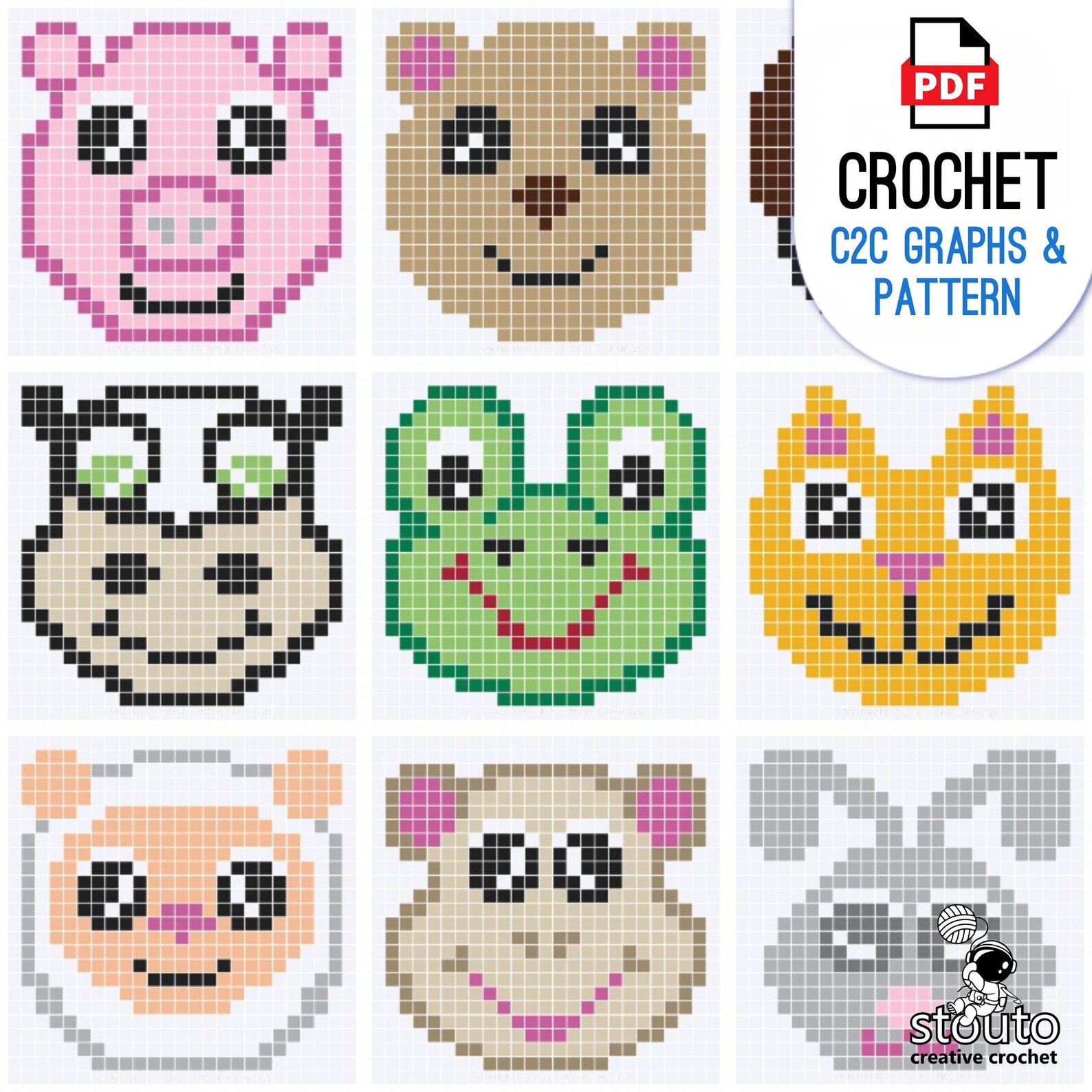 Animals | 9 C2C Graphs | Pdf Crochet Pattern - Etsy
