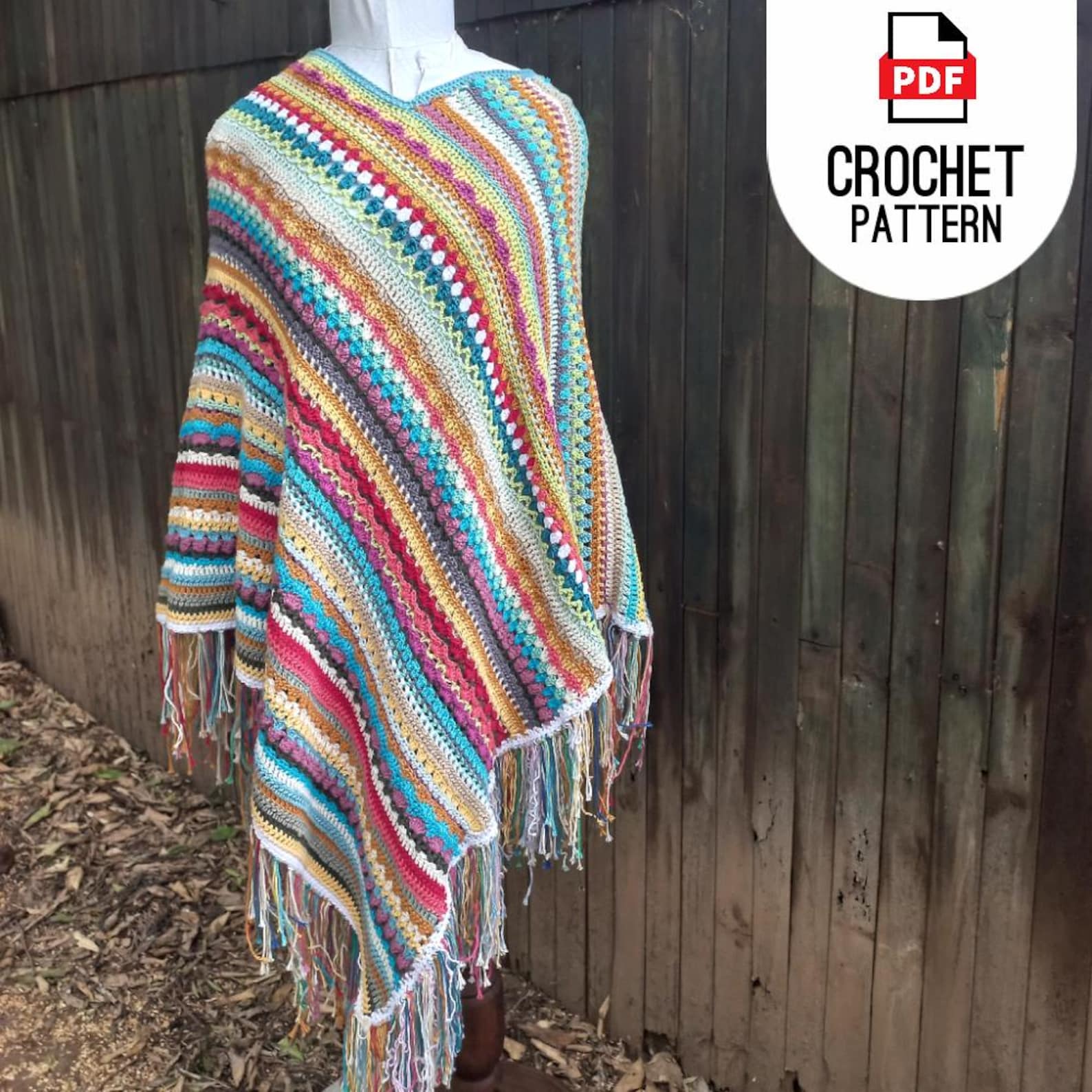 Crochet Poncho Pattern: Shabby Chic Bohemian Stripes (PDF Pattern) - Etsy
