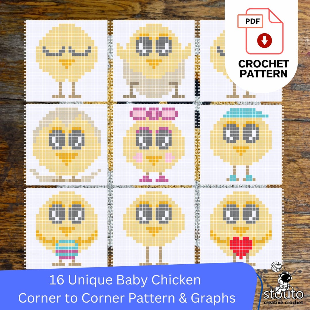 C2C Crochet Squares Bundle : Cartoon Baby Chickens (digital PDF) - Etsy UK