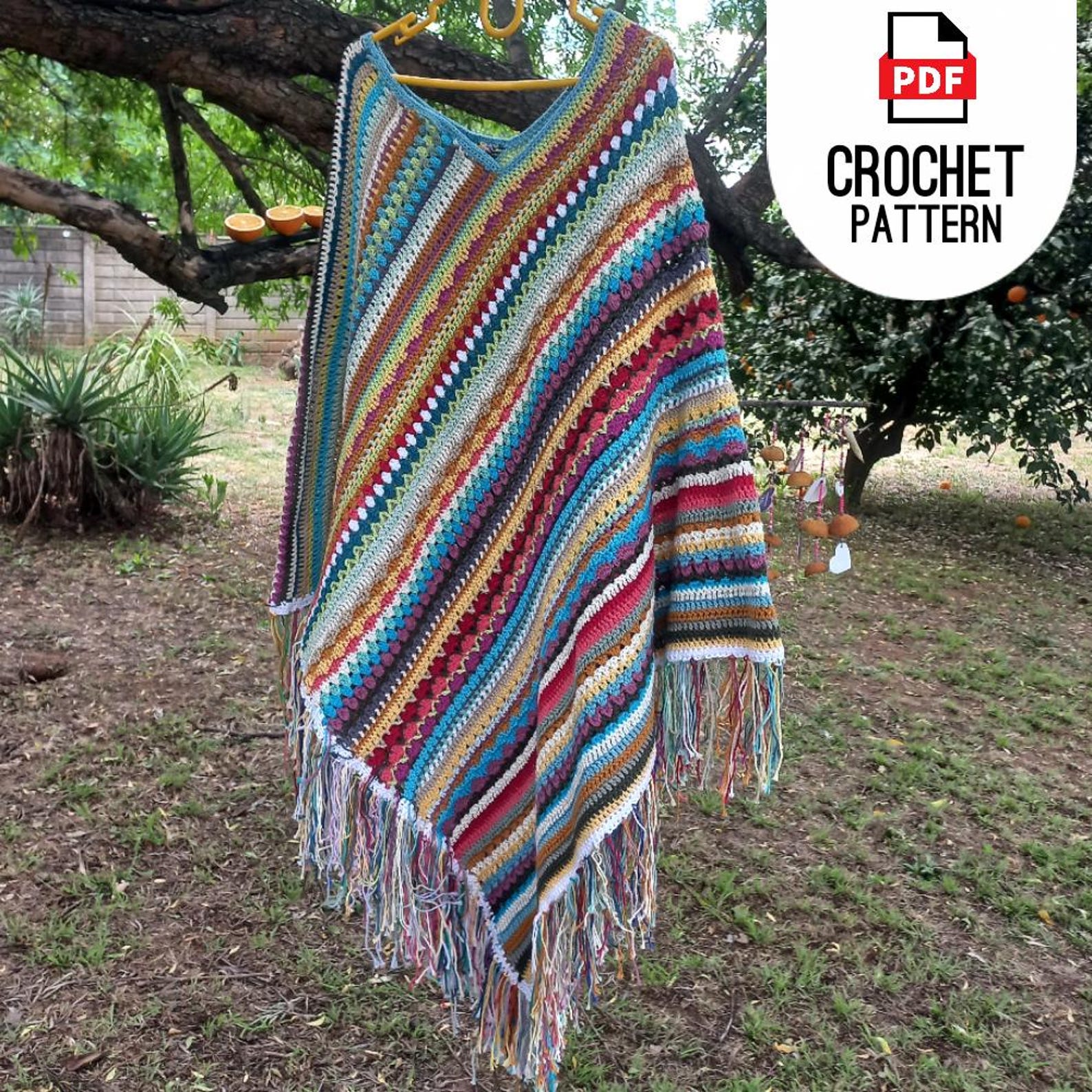 Crochet Poncho Pattern: Shabby Chic Bohemian Stripes (PDF Pattern) - Etsy