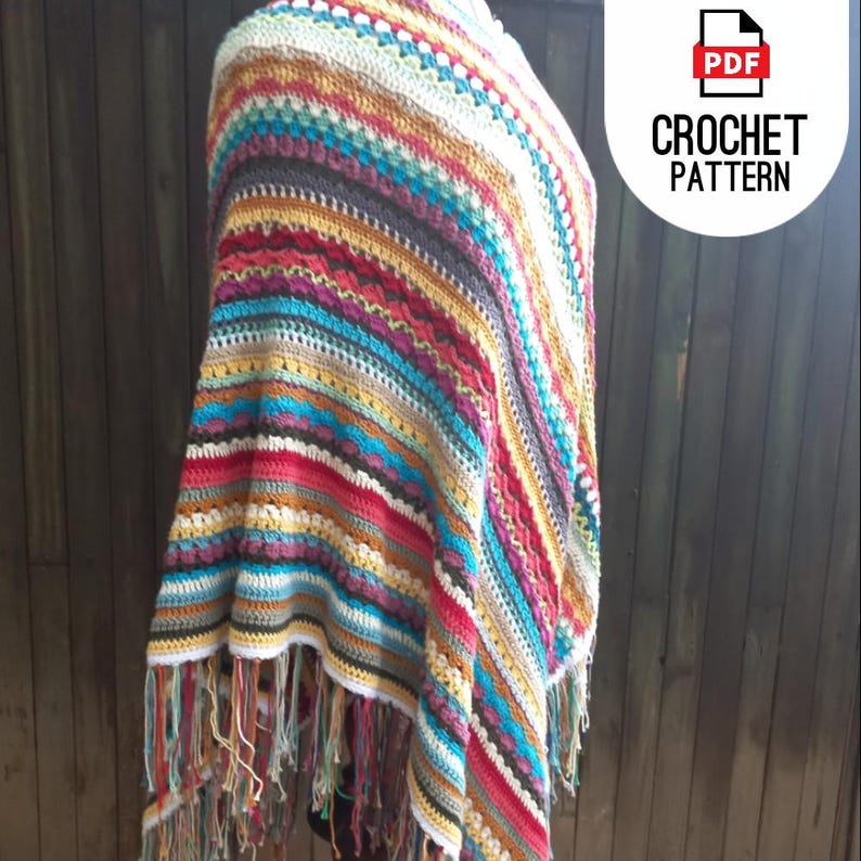 Crochet Poncho Pattern: Shabby Chic Bohemian Stripes (PDF Pattern) - Etsy