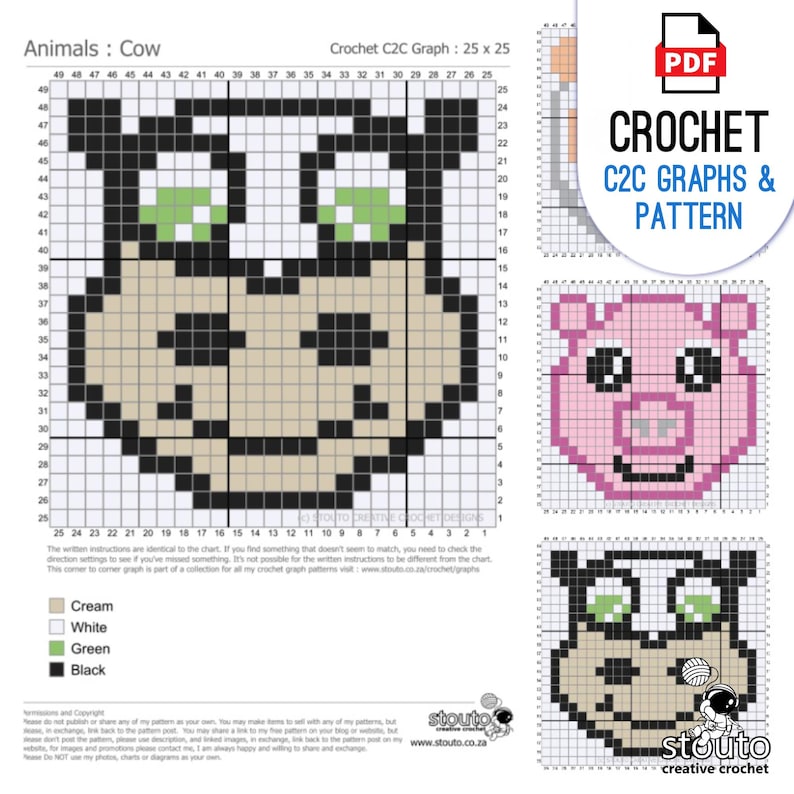 Animals | 9 C2C Graphs | Pdf Crochet Pattern - Etsy