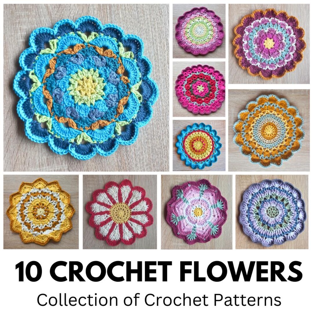 Crochet Flowers Pattern, 10 Large Crochet Flowers in One Pattern ...