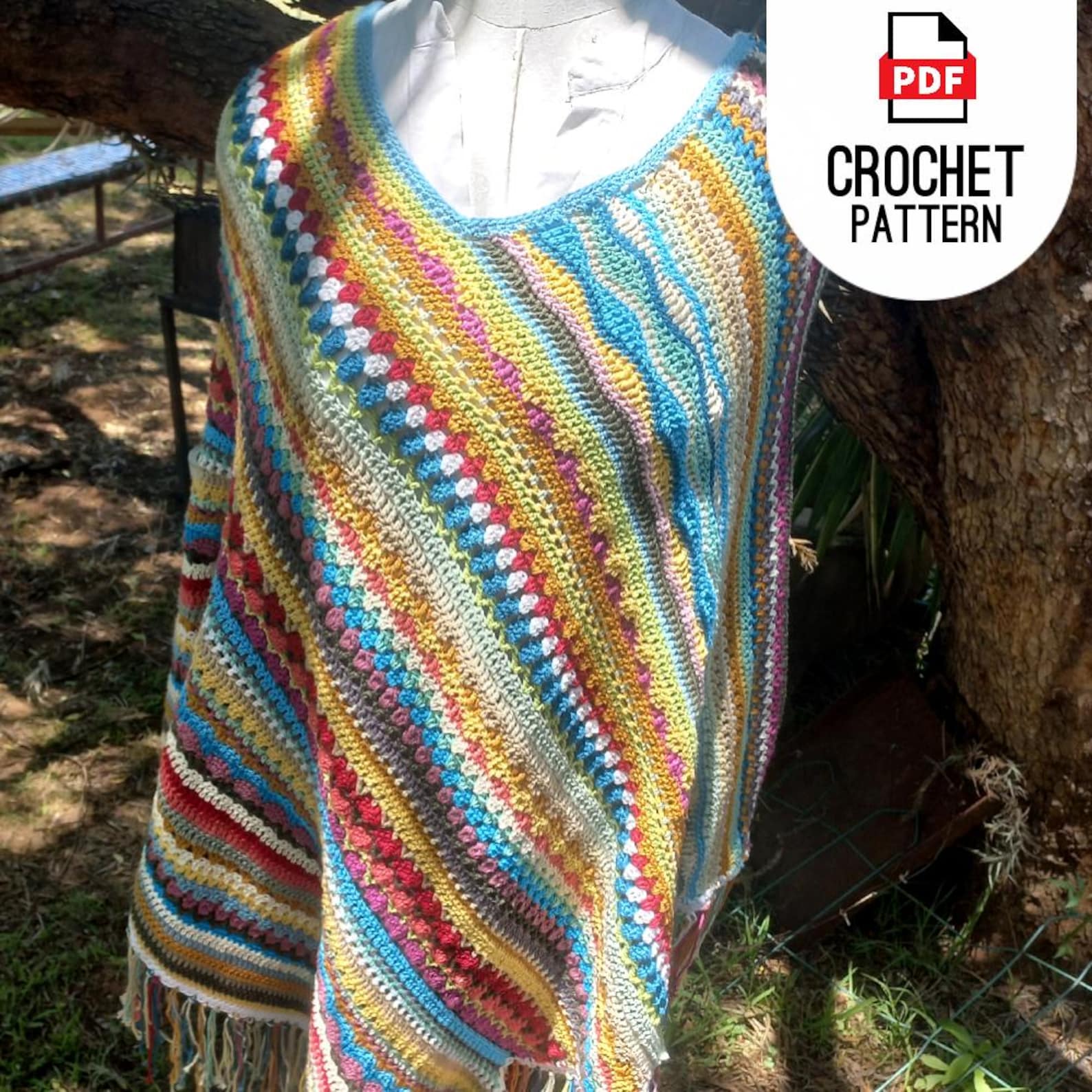 Crochet Poncho Pattern: Shabby Chic Bohemian Stripes (PDF Pattern) - Etsy