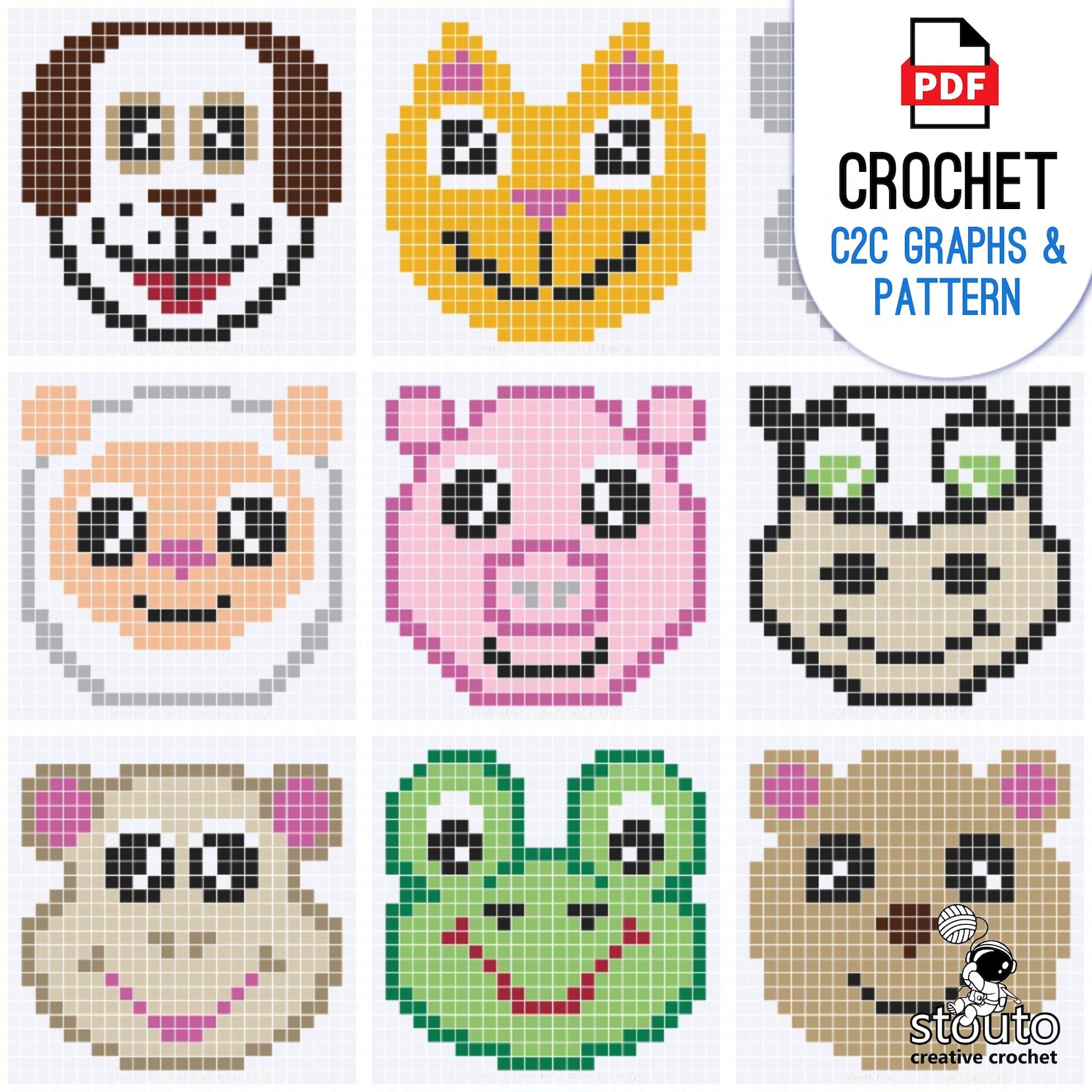 Animals | 9 C2C Graphs | Pdf Crochet Pattern - Etsy