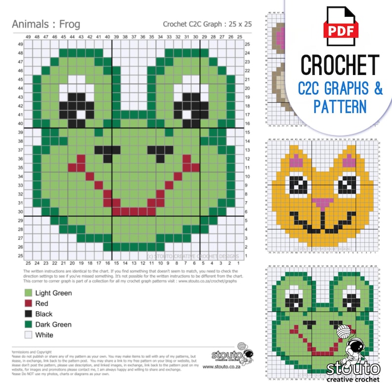 Animals | 9 C2C Graphs | Pdf Crochet Pattern - Etsy