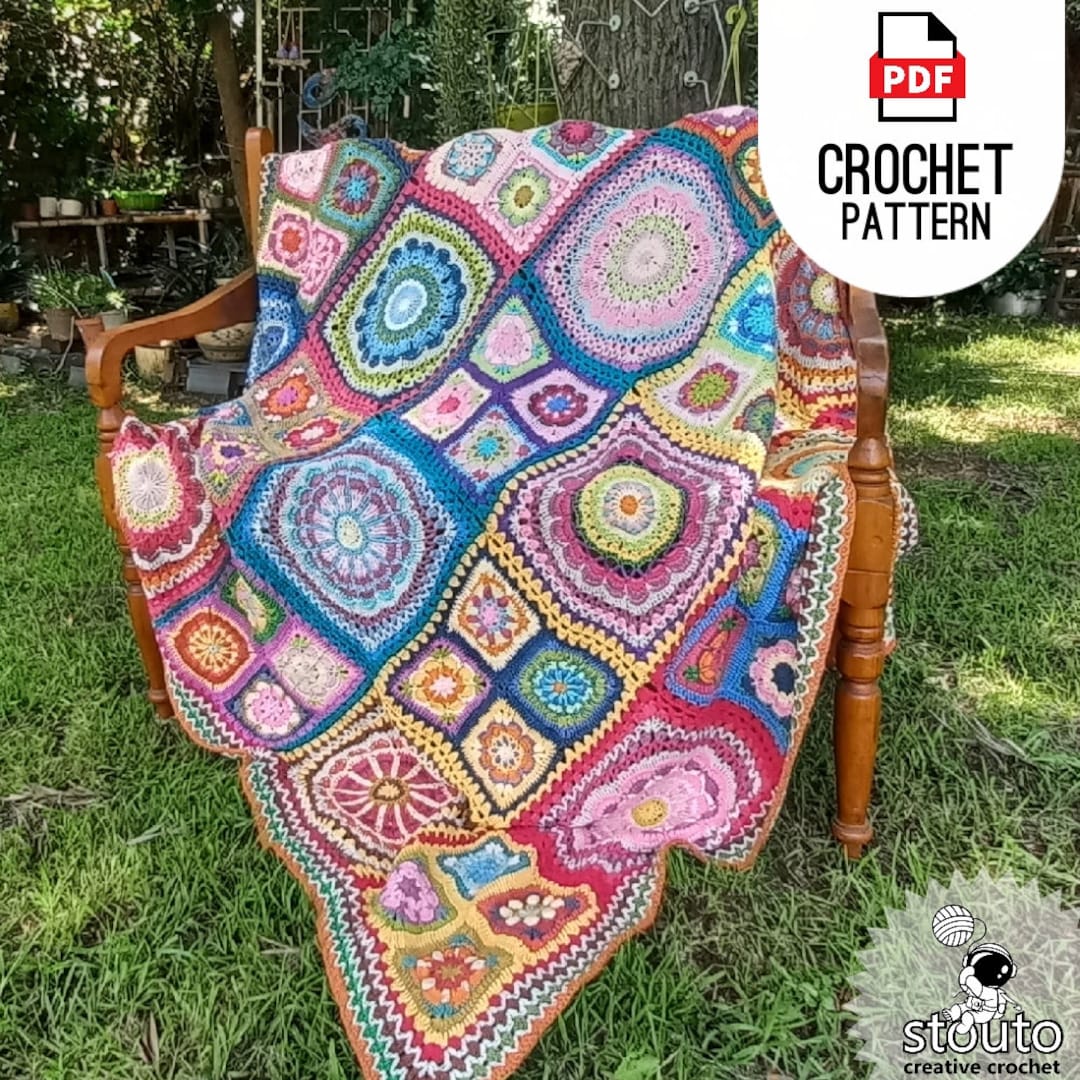 Crochet Granny Squares Afghan Pattern, African Flowers Patchwork, 8 ...