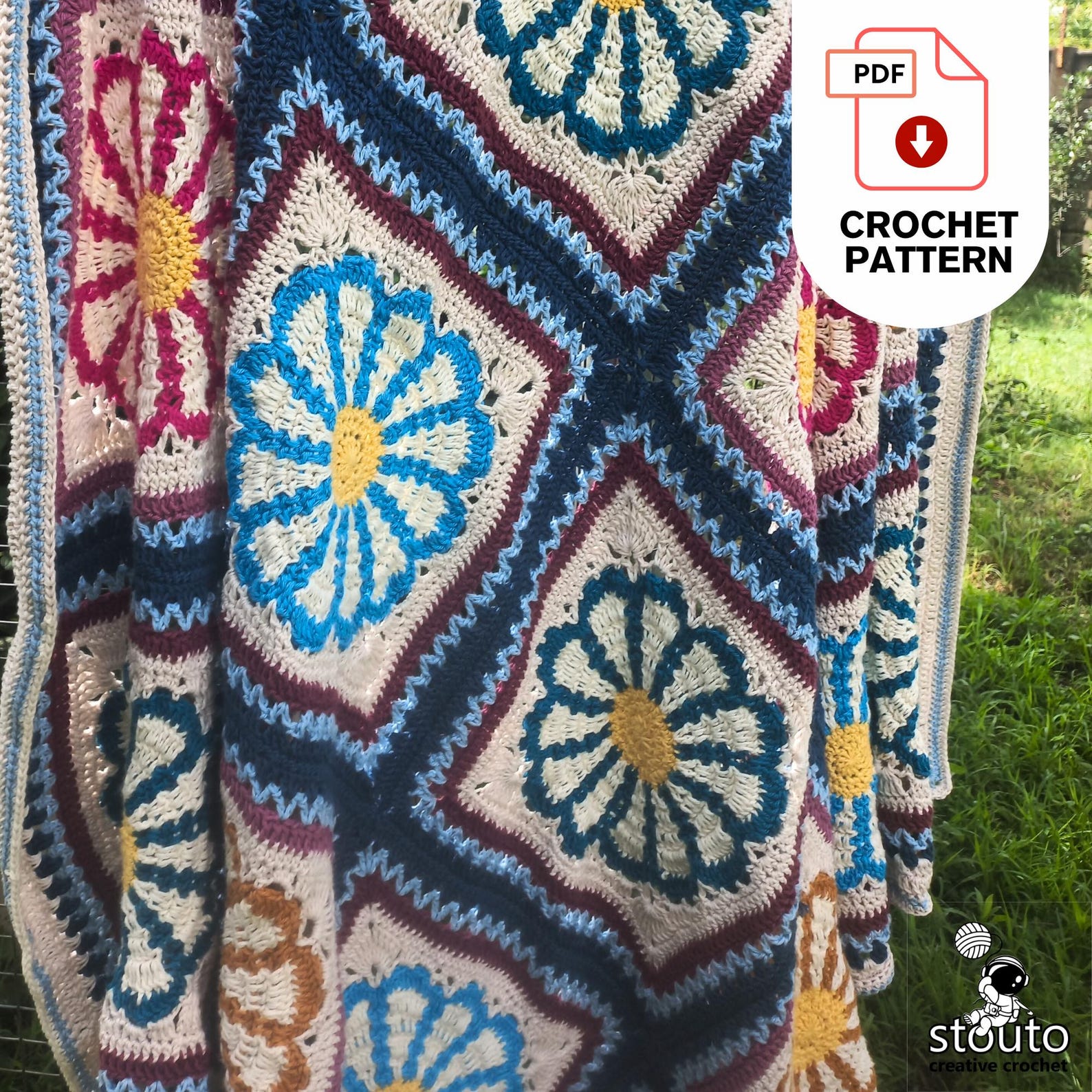 Daisy Granny Square Blanket Pattern | Spring Afghan (PDF Pattern) - Etsy