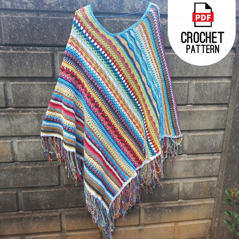 Crochet Poncho Pattern: Shabby Chic Bohemian Stripes (PDF Pattern) - Etsy