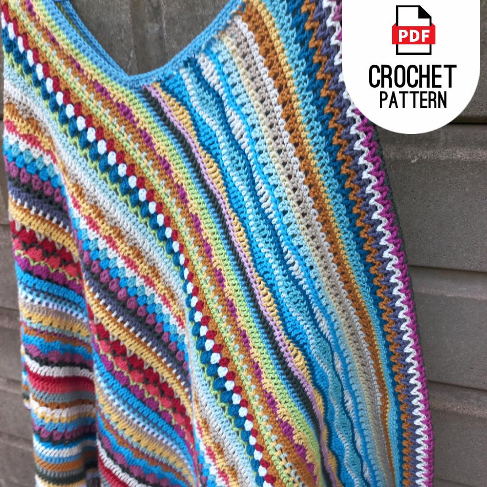 Crochet Poncho Pattern: Shabby Chic Bohemian Stripes (PDF Pattern) - Etsy