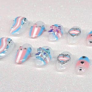 Transgender Flag Pride Handmade Press on Nails | Gel Nails, LGBT+ Nail ...