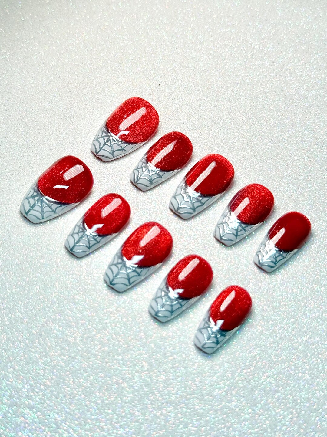 Spider Web Press on Nails – Red Blood French Tip Halloween Nails ...