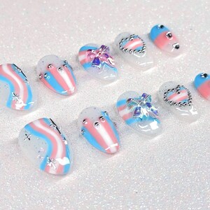 Transgender Flag Pride Handmade Press on Nails | Gel Nails, LGBT+ Nail ...