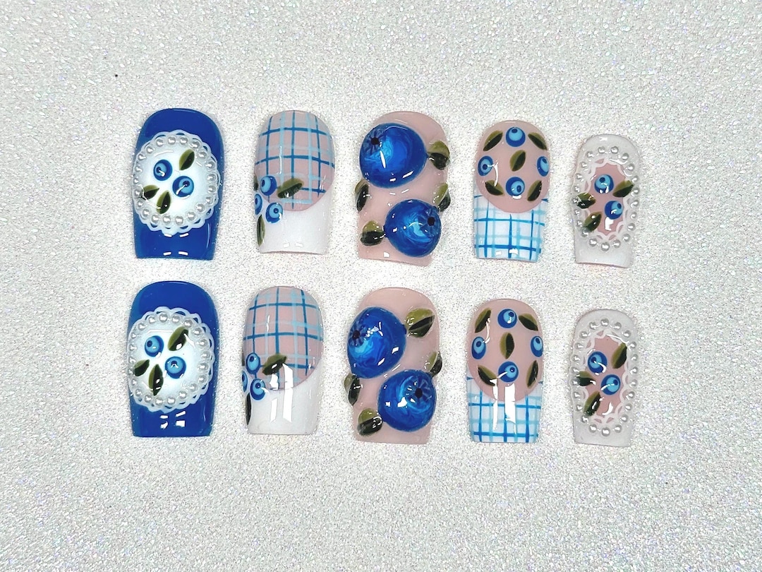 Blueberry Cottagecore Handmade Custom Press on Nails | Gel Nails, 3D ...