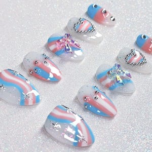 Transgender Flag Pride Handmade Press on Nails | Gel Nails, LGBT+ Nail ...