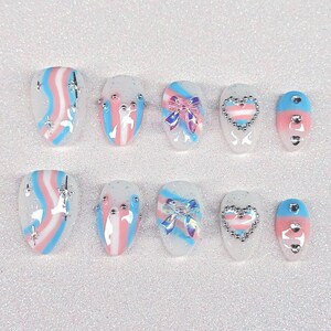 Transgender Flag Pride Handmade Press on Nails | Gel Nails, LGBT+ Nail ...