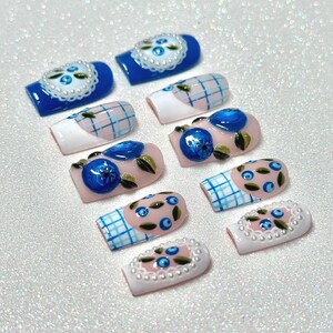 Blueberry Cottagecore Handmade Custom Press on Nails | Gel Nails, 3D ...
