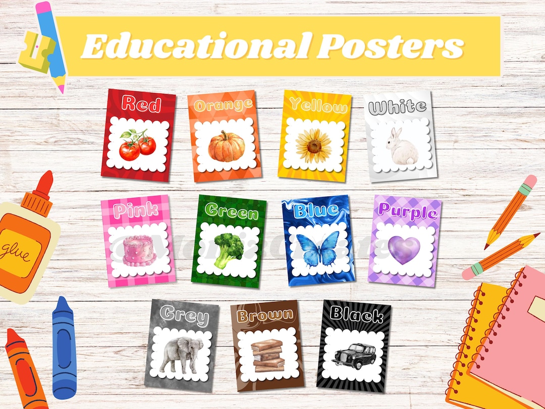 Set of 11 "colors" Educational Wall Art, Classroom Posters, Homeschool ...
