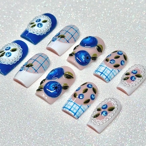 Blueberry Cottagecore Handmade Custom Press on Nails | Gel Nails, 3D ...