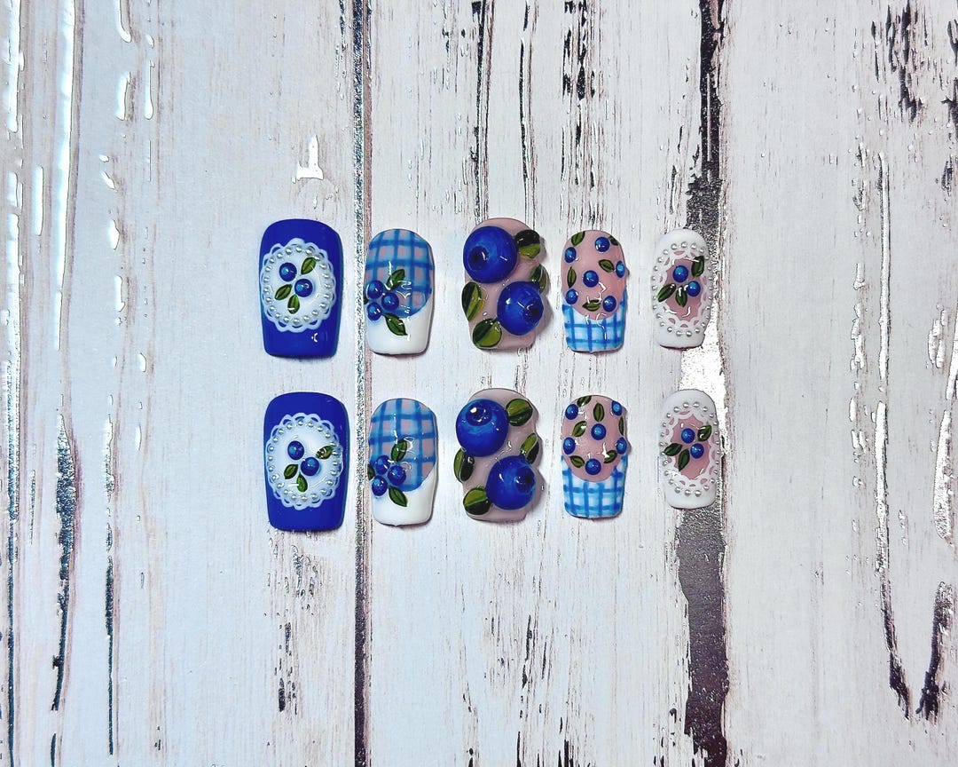 Blueberry Cottagecore Handmade Custom Press on Nails | Gel Nails, 3D ...