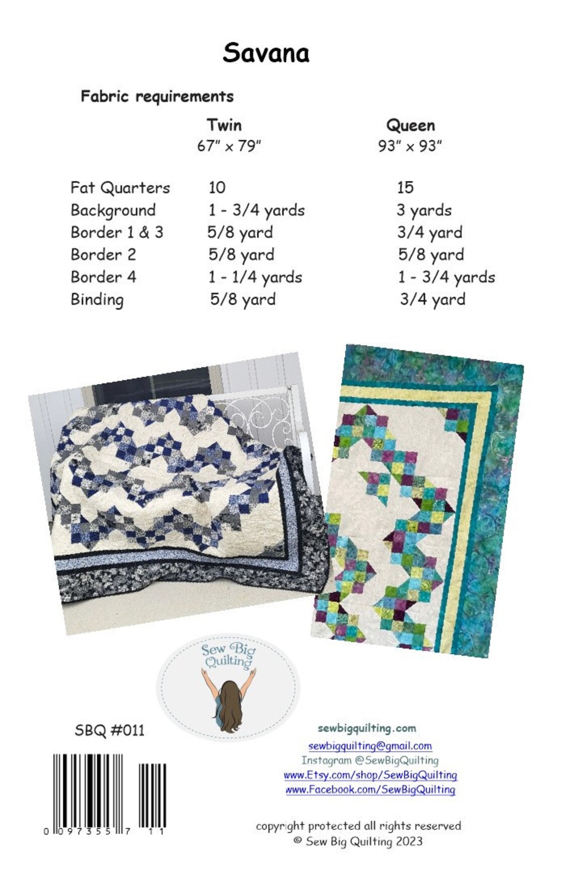 Savana Pattern From Sew Big Quilting - Etsy