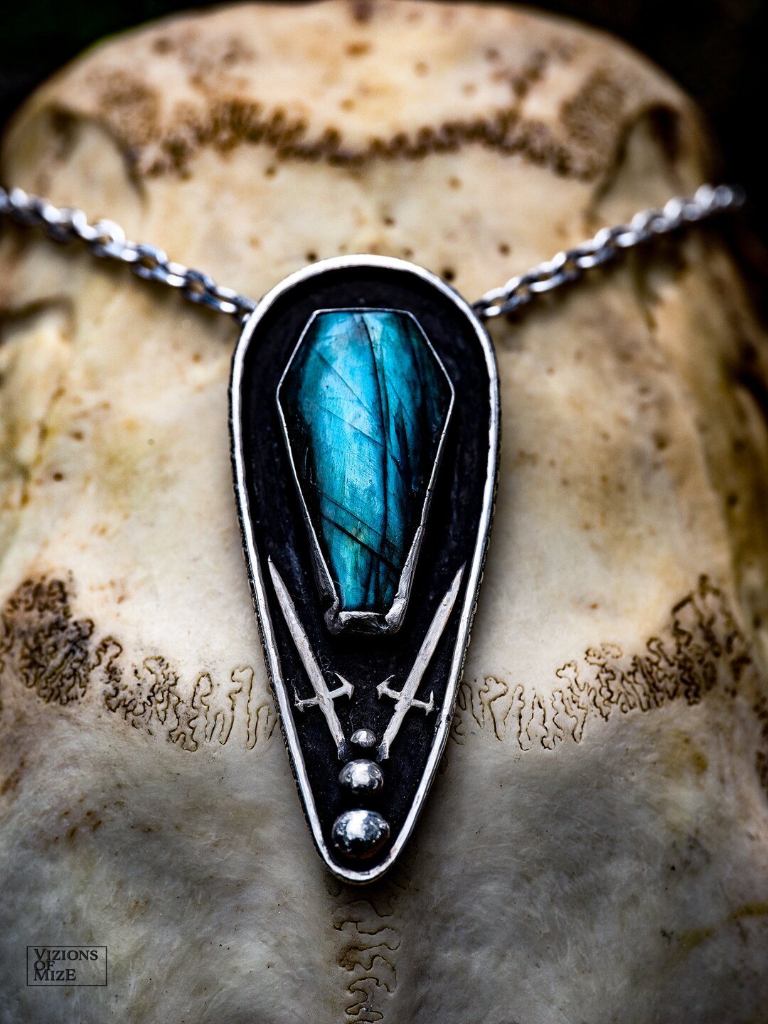 Labradorite Coffin & Swords Necklace - Etsy