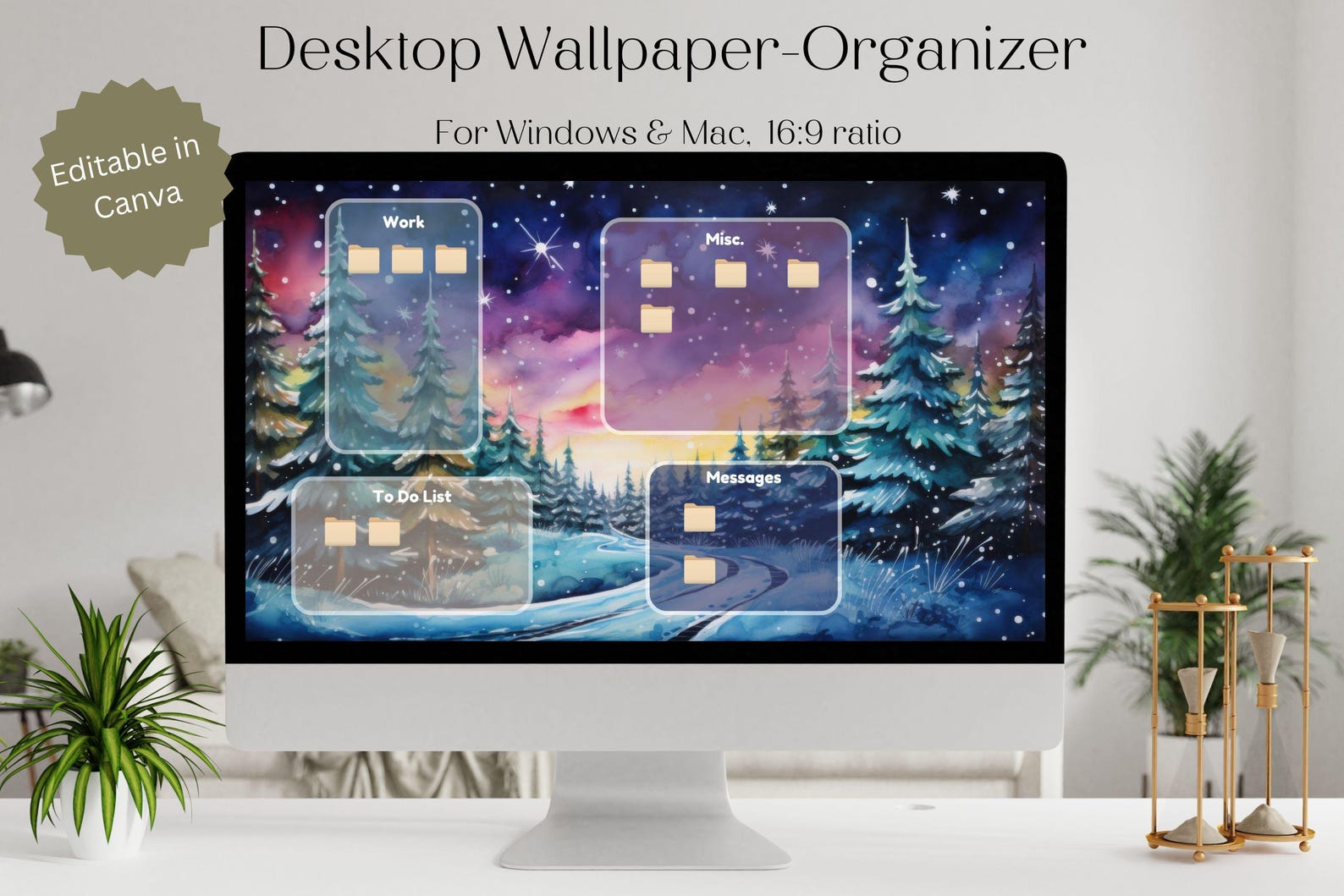 Christmas Computer Desktop Organizer Template-editable Christmas Scene ...