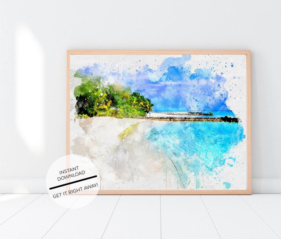 Watercolor Tropical Beach Printable Wall Art-blue Water Beach - Etsy