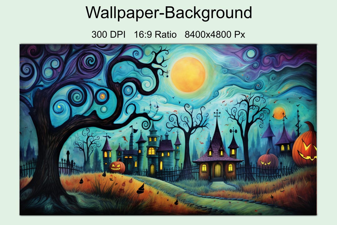Watercolor Colorful Spooky Computer Wallpaper-whimsical Wall Desktop ...