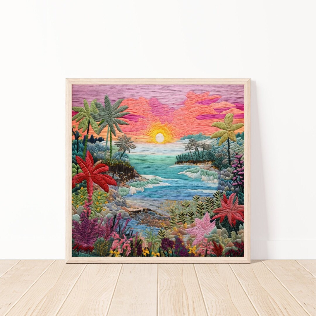 Colorful Tropical Sunset Beach Scene Wall Art, Pastel Beach Quilled ...