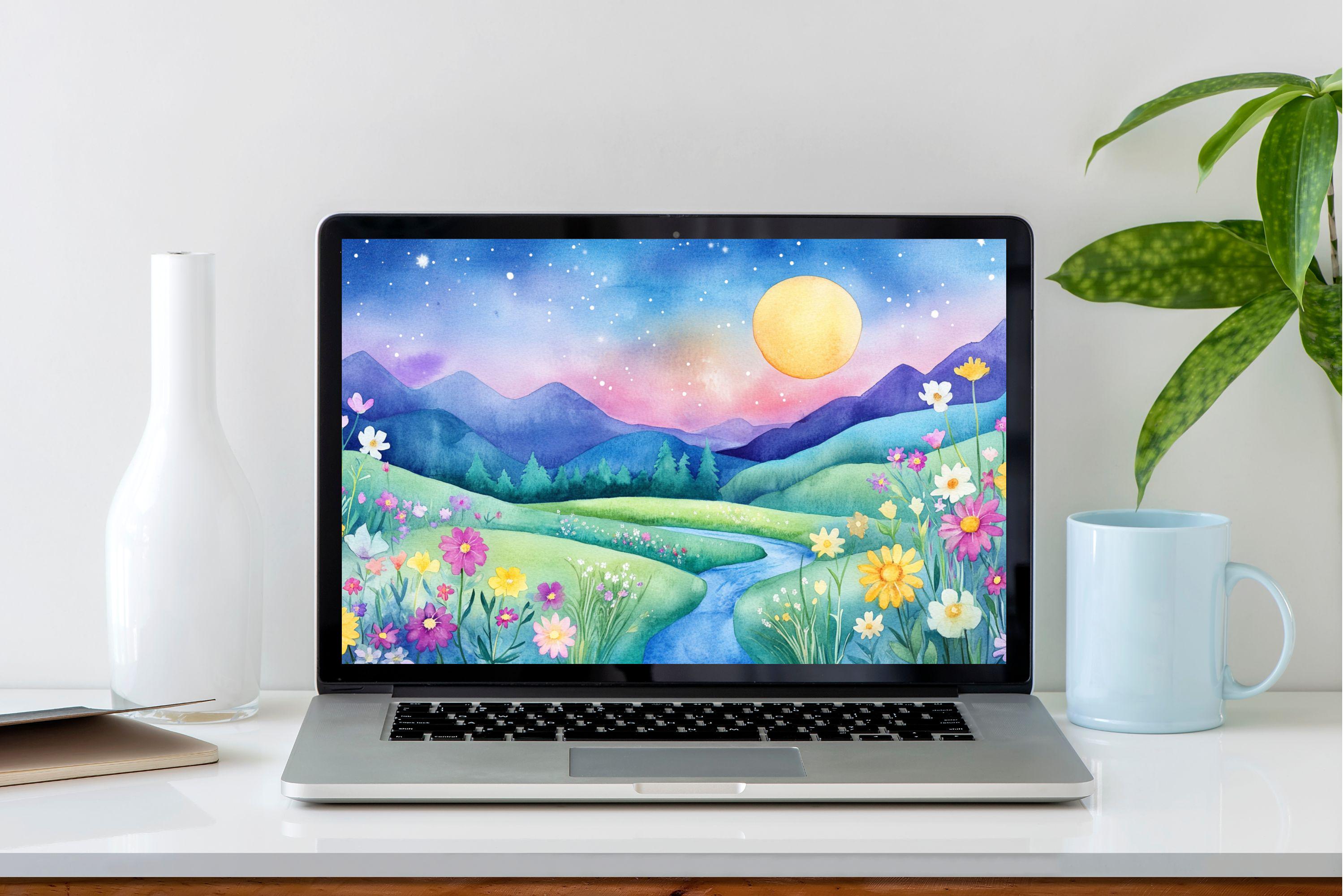 Watercolor Landscape Computer Wallpaper-colorful Sunset Background for ...