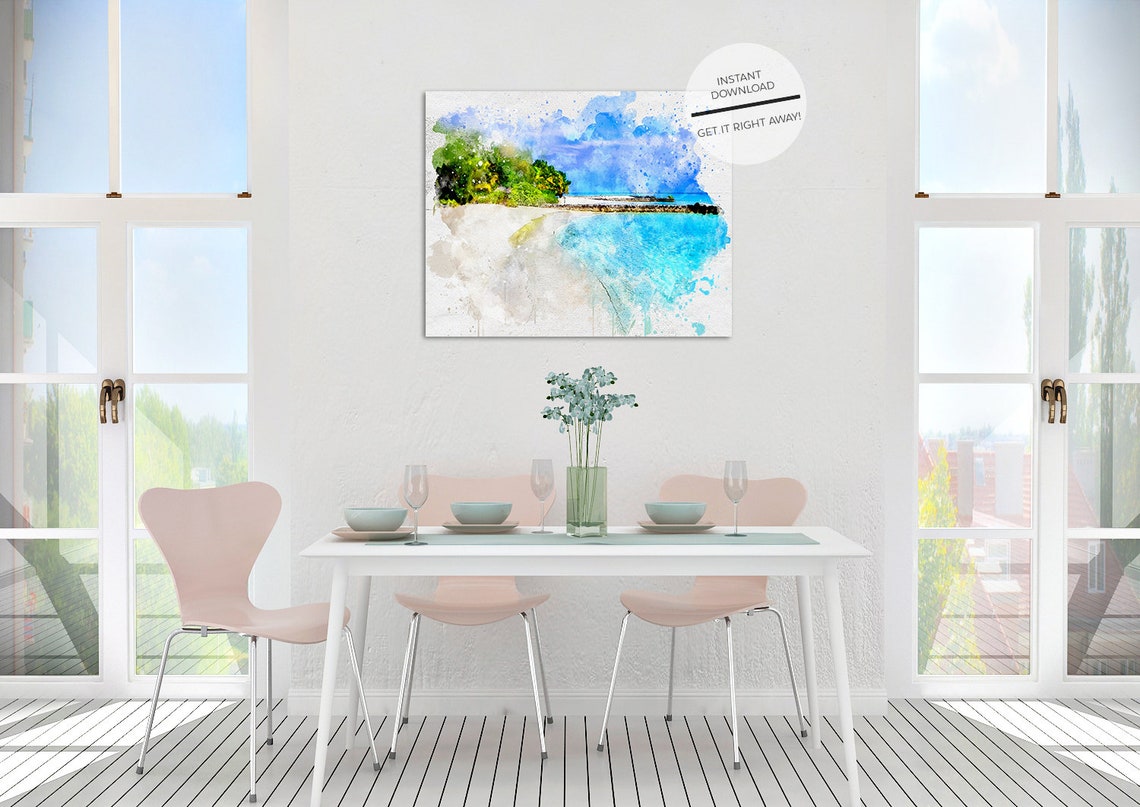 Watercolor Tropical Beach Printable Wall Art-blue Water Beach - Etsy