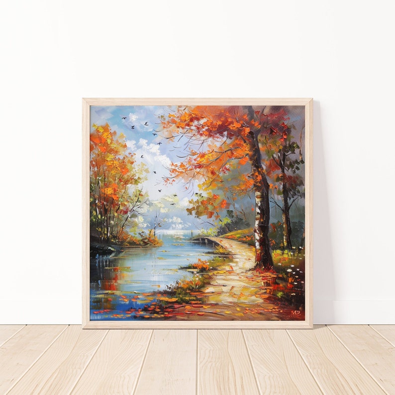 Watercolor Autumn Forest Path Digital Poster, Fall Scenery Downloadable ...