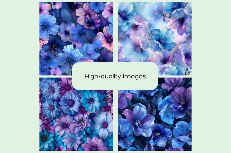 Blue Purple Floral Seamless Patterns-floral Digital Paper Pack- Bright ...