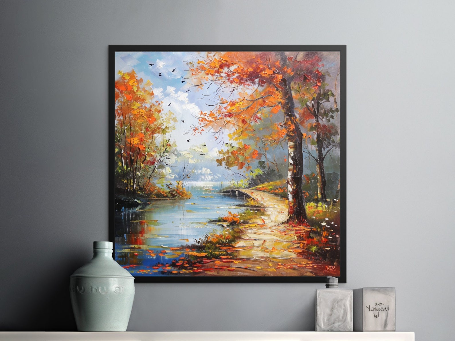 Watercolor Autumn Forest Path Digital Poster, Fall Scenery Downloadable ...