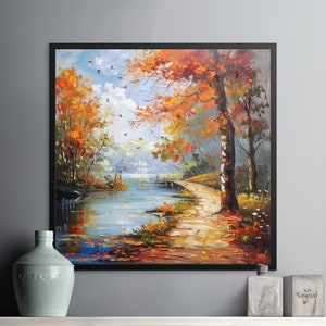 Watercolor Autumn Forest Path Digital Poster, Fall Scenery Downloadable ...