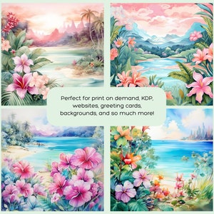 Pastel Tropical Digital Paper Set-pastel Beach Floral Digital Paper ...