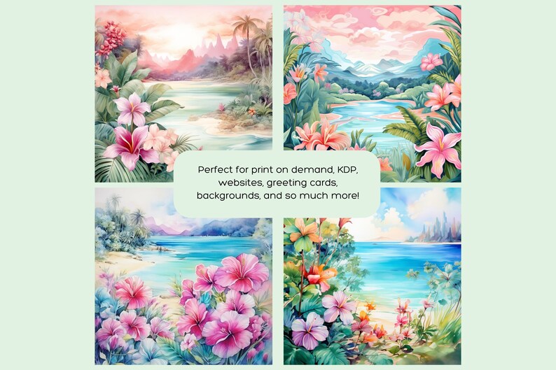 Pastel Tropical Digital Paper Set-pastel Beach Floral Digital Paper ...